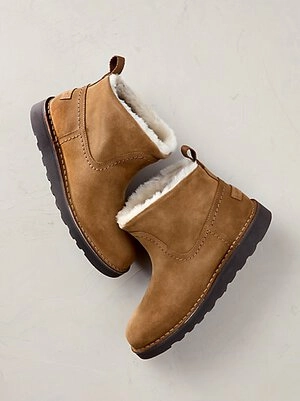 BOS & CO BOS & CO Thea Shearling-Lined Water-Resistant Suede Ankle Boots Cognac/natural