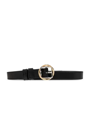Jacquemus Salon Skinny Leather Belt With Gold Tone Buckle - Black