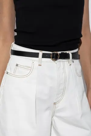 Jacquemus Salon Skinny Leather Belt With Gold Tone Buckle