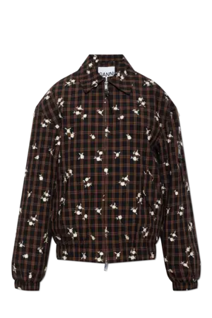 GANNI Jacket With Floral Motif - Black