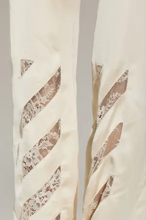 Off-White Satin Pants With Printed Logo