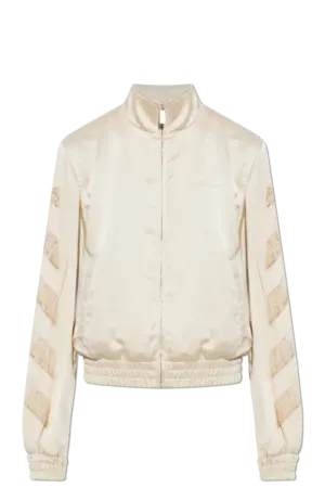 Off-White Satin Jacket With Lace Inserts