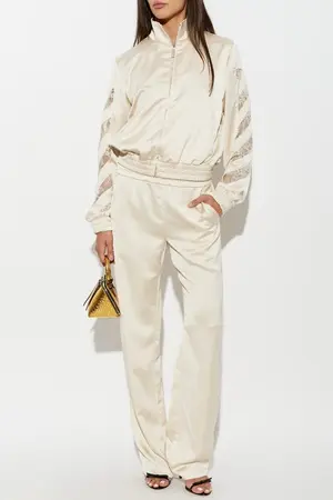 Off-White Satin Jacket With Lace Inserts