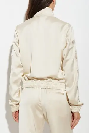 Off-White Satin Jacket With Lace Inserts