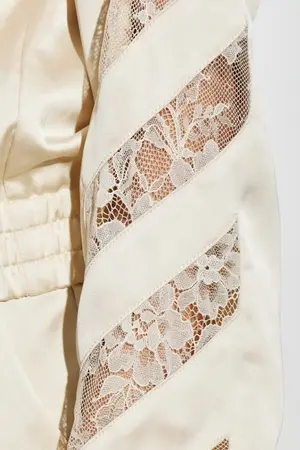Off-White Satin Jacket With Lace Inserts