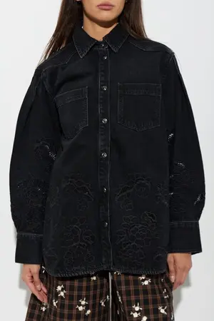 GANNI Denim Shirt With Floral Motif