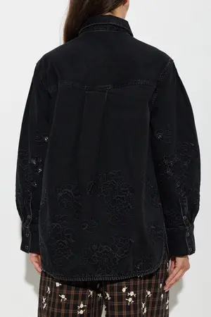 GANNI Denim Shirt With Floral Motif