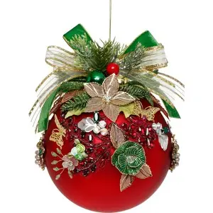 MARK ROBERTS Floral Jeweled Ornament - Red