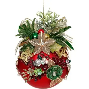 MARK ROBERTS Floral Jeweled Ball Ornament - Red