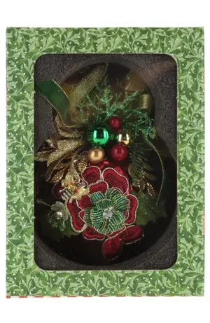 MARK ROBERTS Floral Jeweled Ball Ornament, Shiny