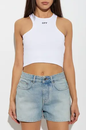 Off-White Short Top With Embroidered Logo