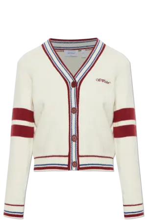 Off-White Cardigan With Embroidered Logo - Cream