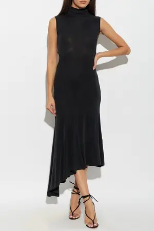 Off-White Asymmetrical Dress With Turtleneck