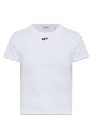Off-White Ribbed T-shirt With Embroidered Logo - White