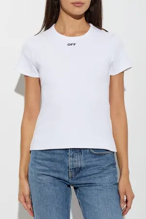 Off-White Ribbed T-shirt With Embroidered Logo