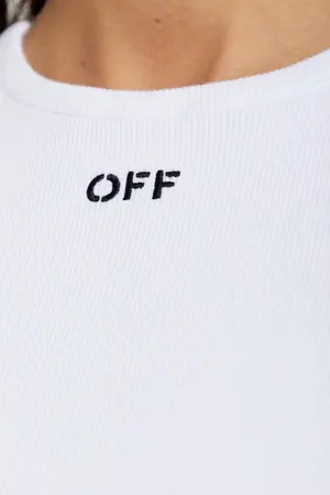 Off-White Ribbed T-shirt With Embroidered Logo
