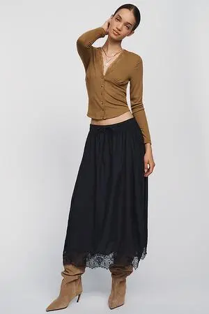 Anthropologie Reverie Midi Skirt - Black