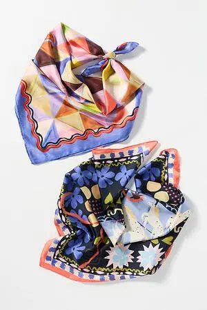 Anthropologie Abstract Prt Hair Scarves, Set Of 2 - Black Pattern