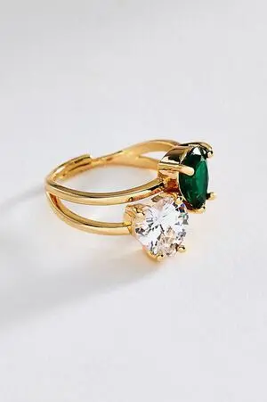 Anthropologie Double Heart Rg - Emerald