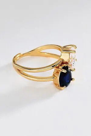 Anthropologie Double Heart Rg - Sapphire
