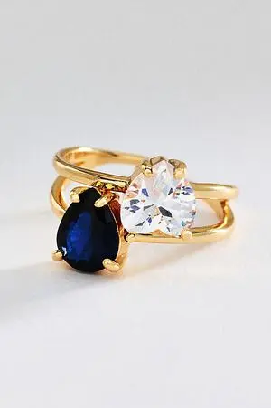Anthropologie Double Heart Rg - Sapphire