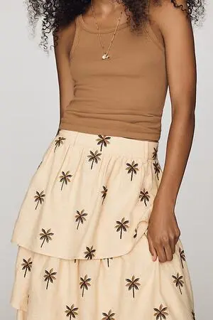 Farm Rio Embroidered Linen Blend Midi Skirt