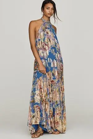 Hemant & Nandita Halter Maxi Dress - Blue Pattern