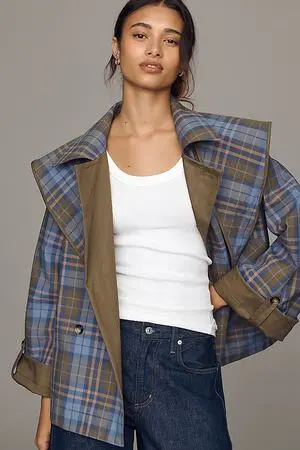 DAMSON MADDER Jerry Cotton Cropped Trench Coat Jacket