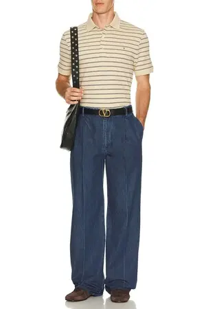 Valentino Garavani Pleated Denim Jean In Blue
