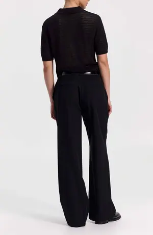Ronen Chen Knit Polo Top With Open-stitch Texture - Black