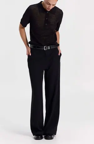 Ronen Chen Knit Polo Top With Open-stitch Texture - Black