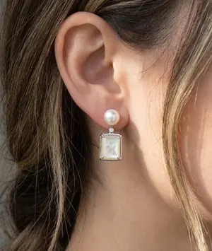 The Pearl Source White Freshwater Pearl & Mother Of Pearl Aubrey Earrings