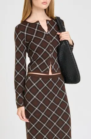 WAYF Willa Leopard Print Cardigan - Brown Checker
