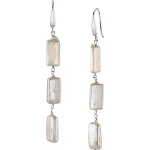 The Pearl Source Triple Drop Freshwater Baroque Pearl Earrings - Sterling Silver