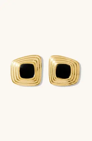 BEADS BY TARA Selma Geometric Onyx Stud Earrings - Gold