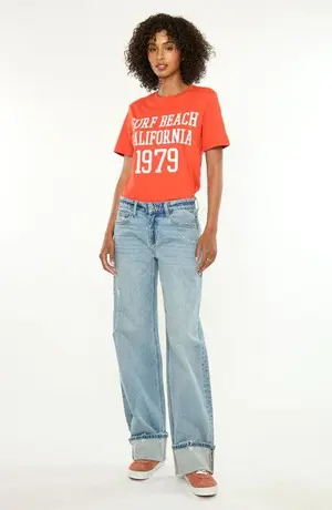 KANCAN Rebel 90's Low Rise Loose Baggy Jeans With Distressed Details And Cuffed Hem
