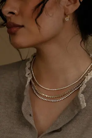 BEADS BY TARA 14k Plated Brass Tennis Necklace With White Topaz