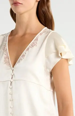Citizens Of Humanity Lola Flutter Sleeve Lace Satin Top - Cream