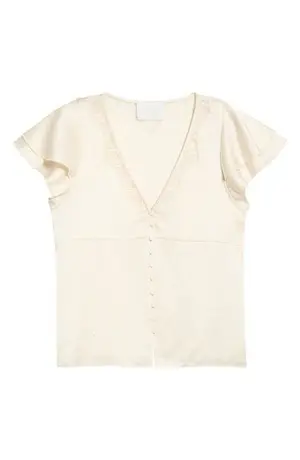 Citizens Of Humanity Lola Flutter Sleeve Lace Satin Top - Cream