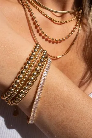 BEADS BY TARA Bellini Emerald Cut Tennis Bracelet In 14k Plated Brass With White Topaz
