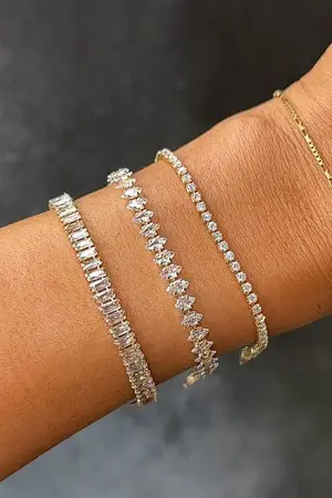 BEADS BY TARA Bellini Emerald Cut Tennis Bracelet In 14k Plated Brass With White Topaz