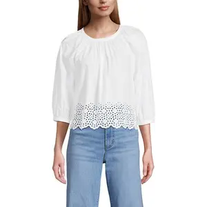 LANDS' END Gathered Eyelet Top White