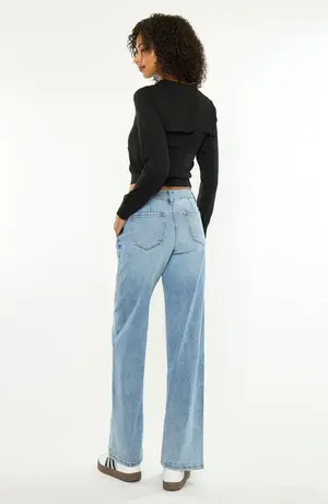 KANCAN Skyline High Rise Wide Leg Jeans With Studded Scalloped Edges