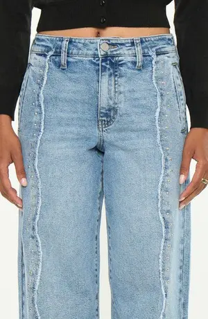 KANCAN Skyline High Rise Wide Leg Jeans With Studded Scalloped Edges