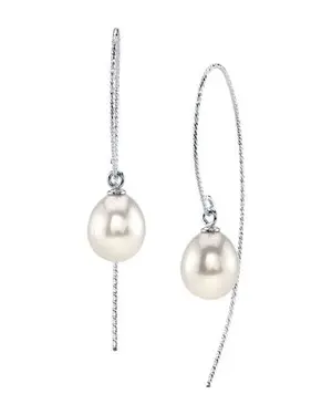 The Pearl Source White Freshwater Pearl Drop Earrings - Sterling Silver