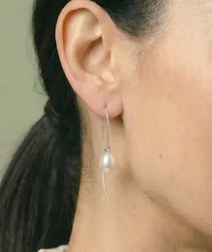 The Pearl Source White Freshwater Pearl Drop Earrings - Sterling Silver