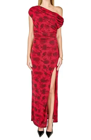 Endless Rose Floral Mesh One-shoulder Maxi Dress - Red