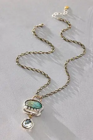 MIKAL WINN Carved Stone & Drop Necklace - Labradorite/crystal