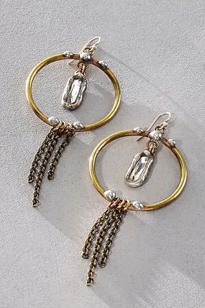 MIKAL WINN Drop Hoop Earrings With And Brass Fringe