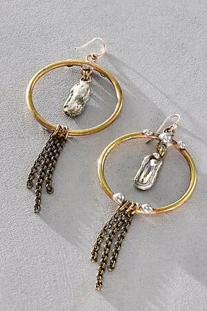 MIKAL WINN Drop Hoop Earrings With And Brass Fringe